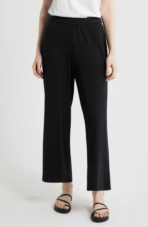 Eileen Fisher Jersey Ankle Wide Leg Pants - Black