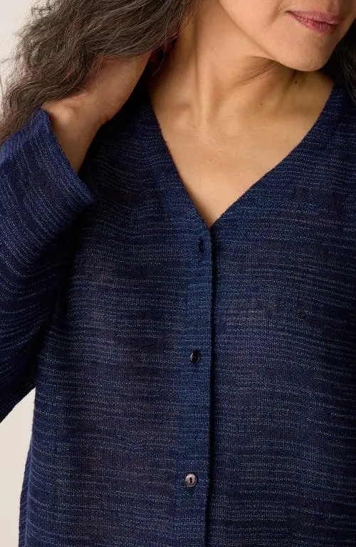 Eileen Fisher Jacquard Organic Linen Blend Button-up Shirt