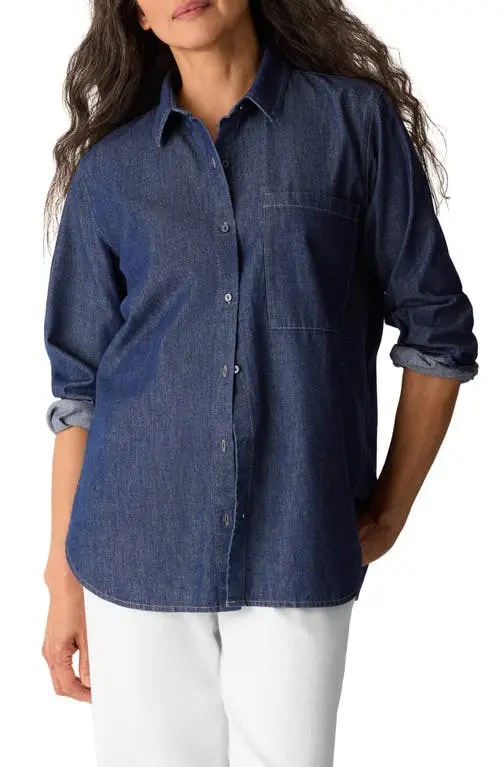 Eileen Fisher Classic Collar Organic Cotton Denim Button-up Shirt - Dark Indigo
