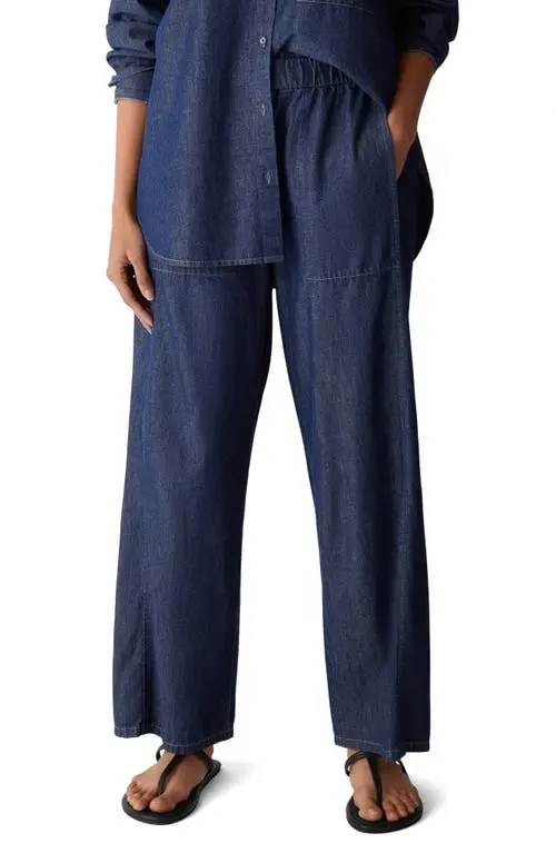 Eileen Fisher High Waist Ankle Wide Leg Organic Cotton Denim Pants - Dark Indigo