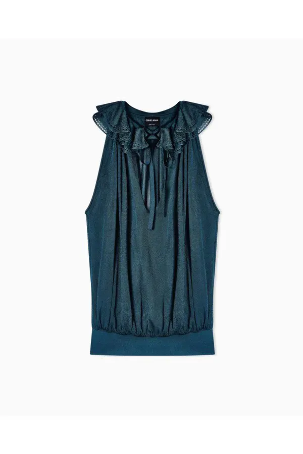 Giorgio Armani Viscose Top With Asv Ruffles - Green