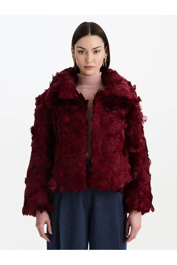 Oscar De La Renta Textured Feather Embroidered Jacket - Red