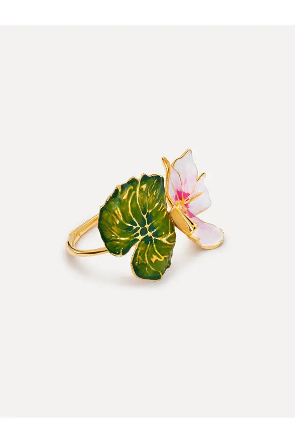 Oscar De La Renta Enamel Cyclamen Cuff Bracelet - Gold