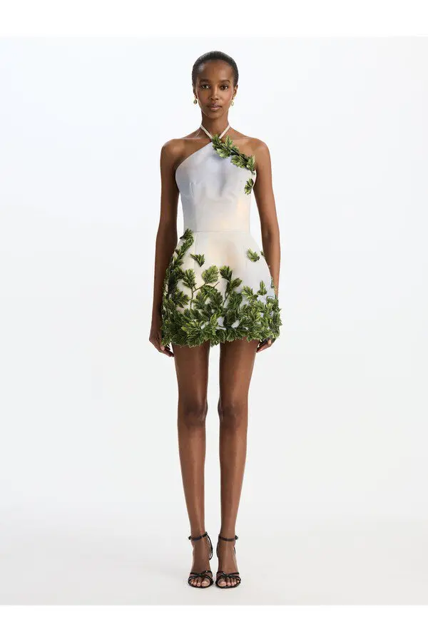 Oscar De La Renta Maple Leaf Appliqué Cocktail Dress - Natural