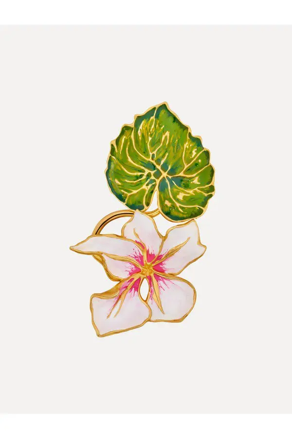 Oscar De La Renta Enamel Cyclamen Brooch - Gold