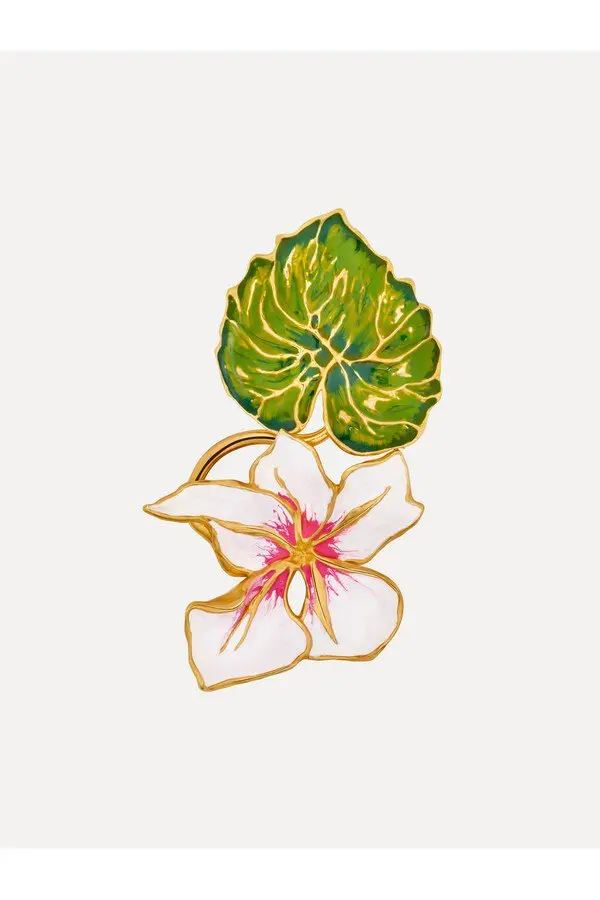 Oscar De La Renta Enamel Cyclamen Brooch - Gold