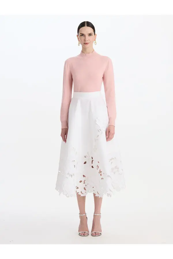 Oscar De La Renta Cutout Cotton Twill Skirt - Floral
