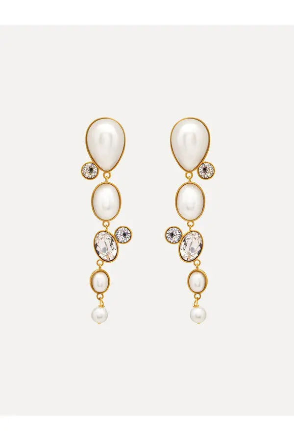 Oscar De La Renta Pearls &amp Rhinestones Drop Clip-on Earrings - Natural