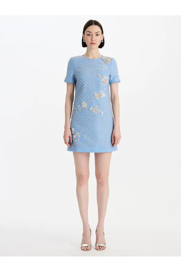 Oscar De La Renta Crystal Grid Embroidered Shift Dress - Floral