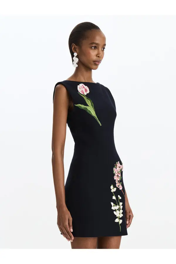 Oscar De La Renta Mixed Botanical Embroidered Dress - Red | Editorialist