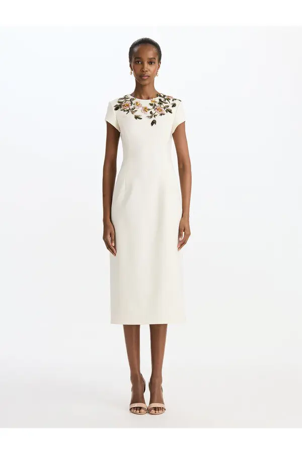 Oscar De La Renta Beaded Embroidered Pencil Dress - Floral