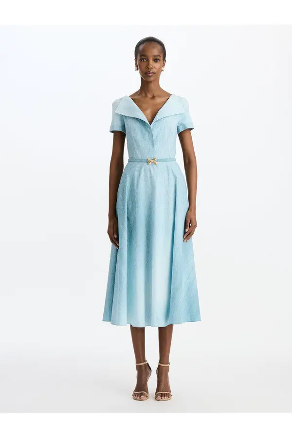Oscar De La Renta Painted Ground Cotton Poplin Dress - Natural