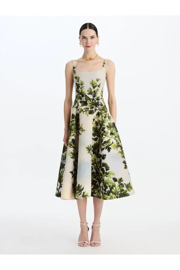 Oscar De La Renta Maple Leaved Faille Dress - Natural