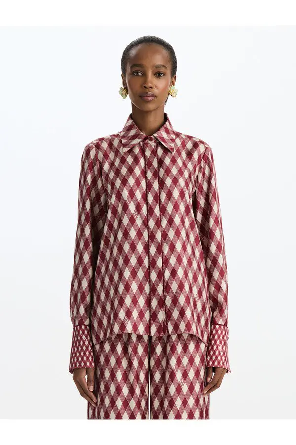 Oscar De La Renta Argyle Silk Twill Blouse - Natural