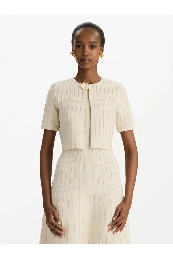 Oscar De La Renta Ottoman Cropped Cardigan - Natural