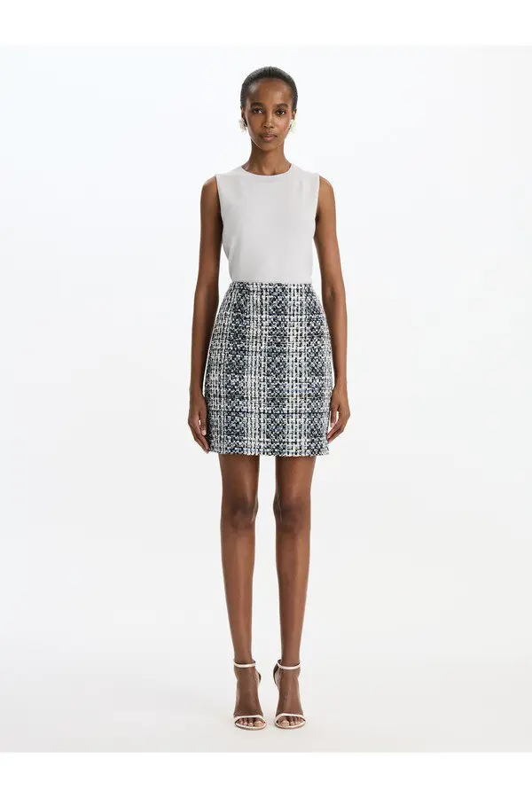 Oscar De La Renta Slub Wool Tweed Skirt - Natural