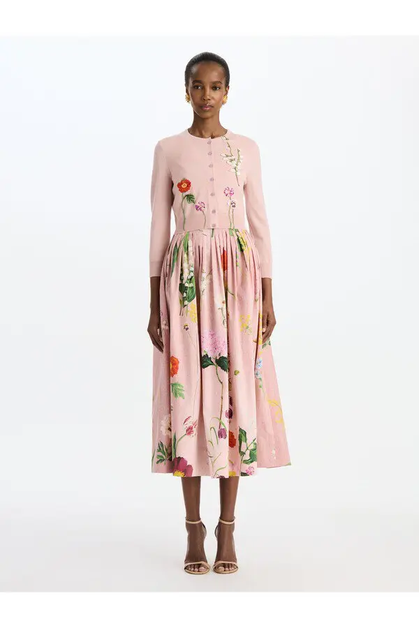 Oscar De La Renta Mixed Botanical Threadwork Cardigan