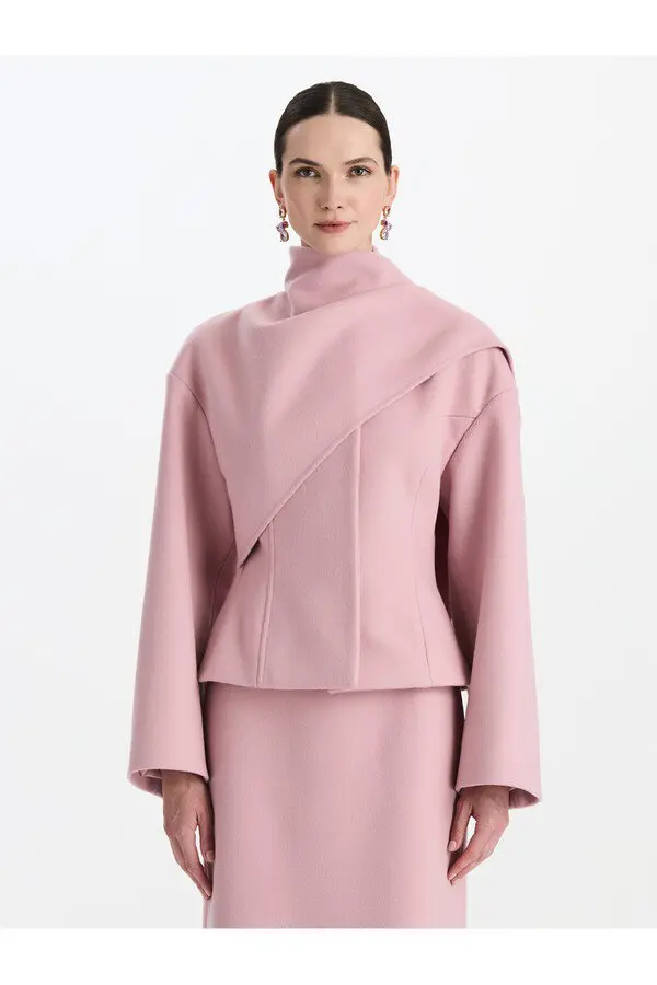Oscar De La Renta Drape Detailed Wool Coat - Natural