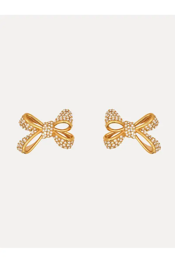 Oscar De La Renta Crystal Pavé Bow Earrings - Gold
