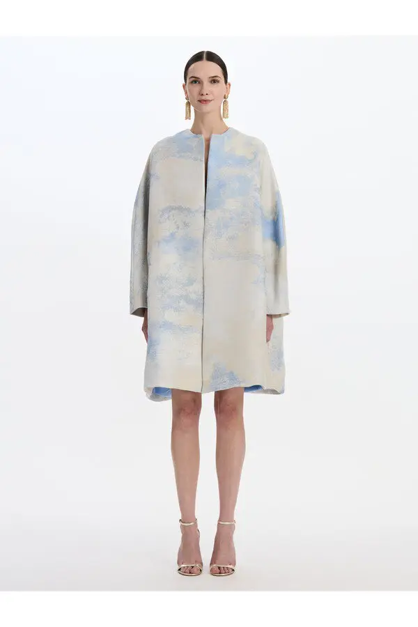 Oscar De La Renta Sky Printed Jacquard Coat - Natural