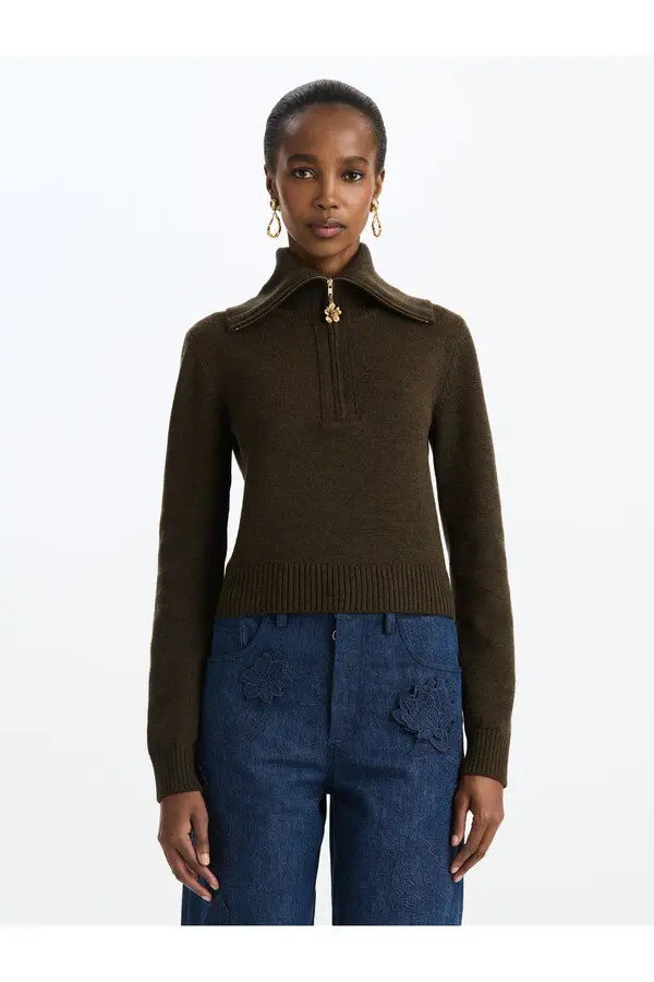 Oscar De La Renta Zip-front Wool Pullover