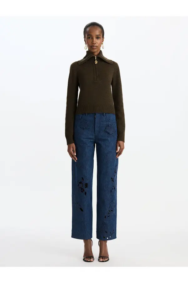 Oscar De La Renta Zip-front Wool Pullover