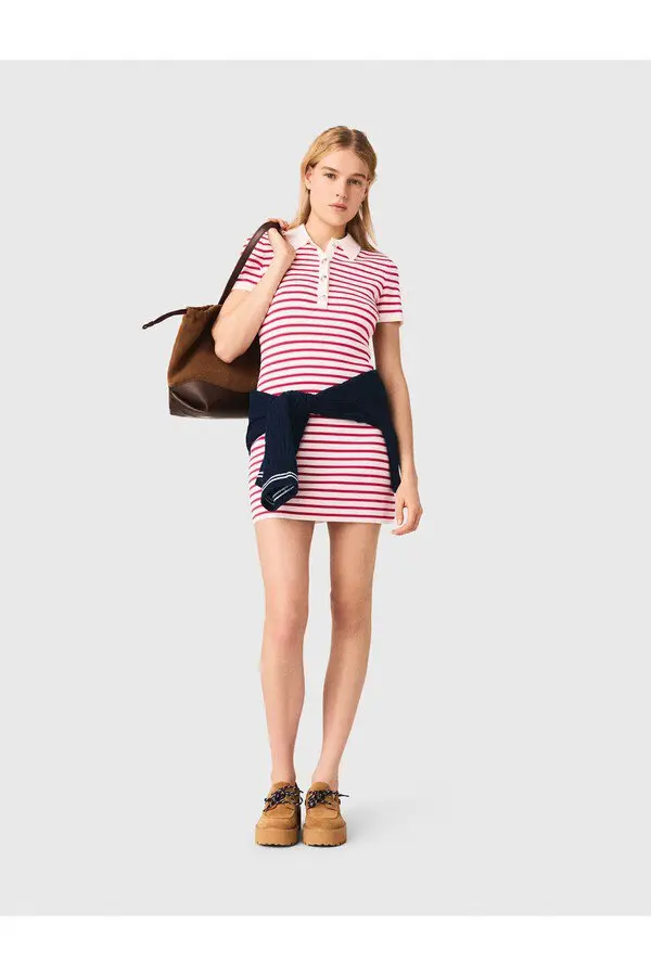 Maje Striped Polo Dress - Red