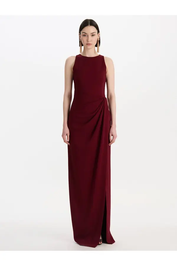 Oscar De La Renta Drape-detailed Column Cady Gown - Natural