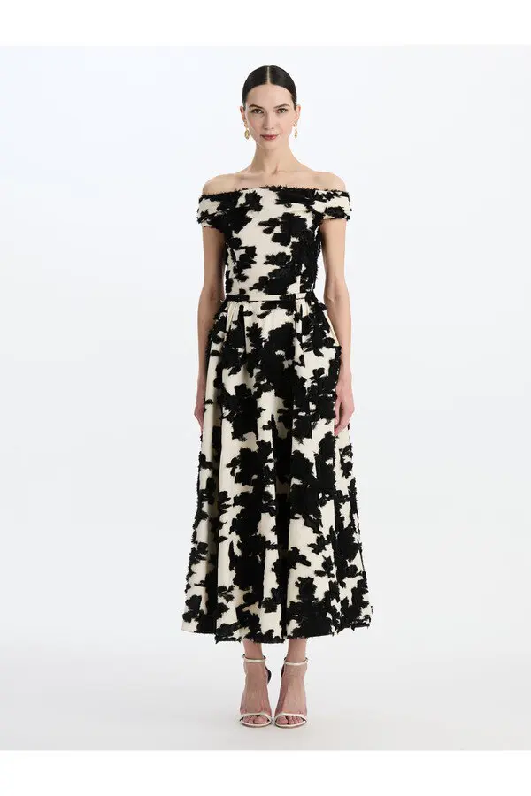 Oscar De La Renta Abstract Fil Coupé Off-shoulder Dress - Natural