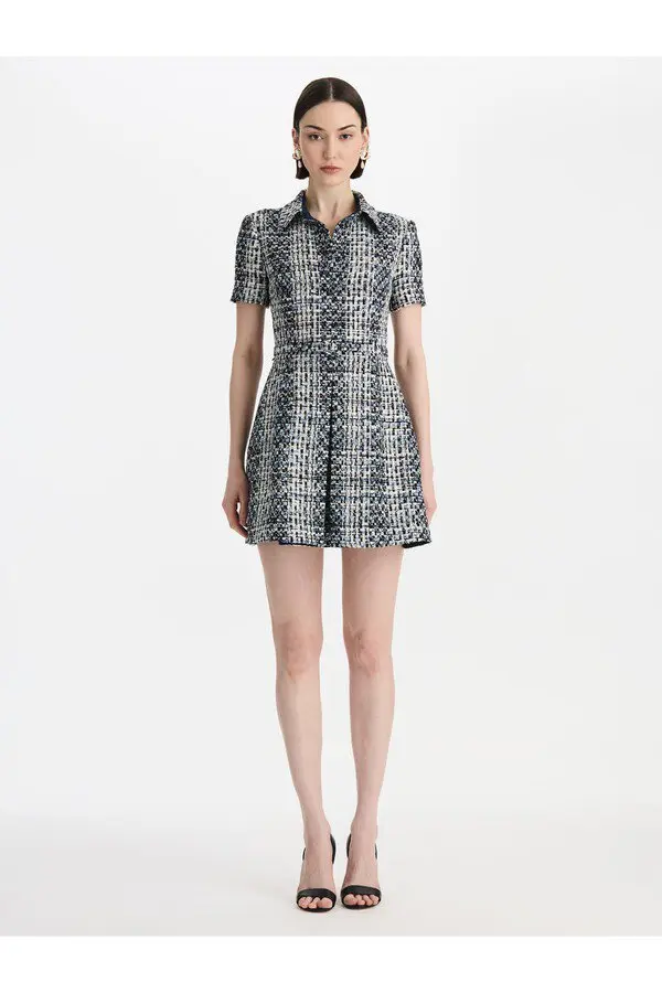 Oscar De La Renta Slub Wool Tweed Mini Dress - Natural