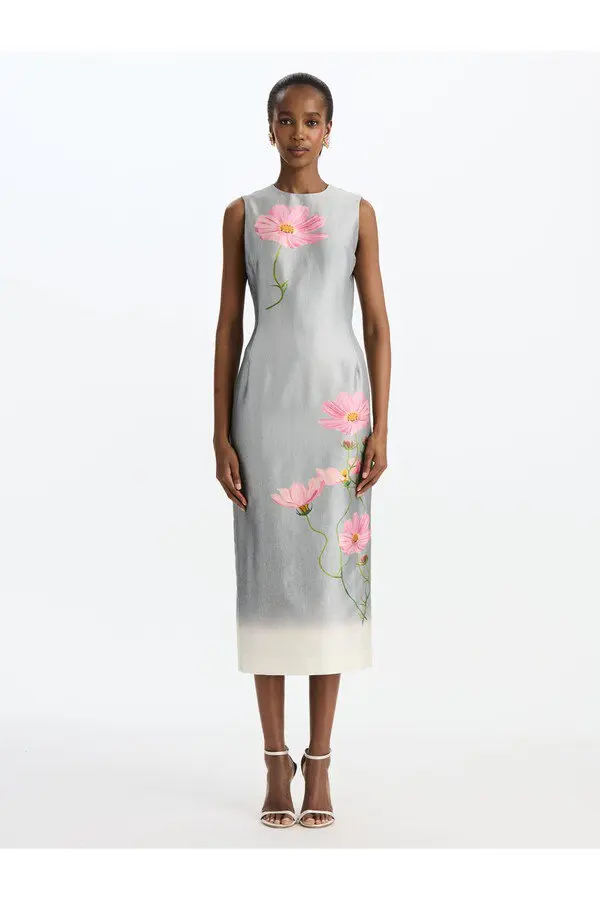 Oscar De La Renta Cosmos Mikado Pencil Dress - Natural