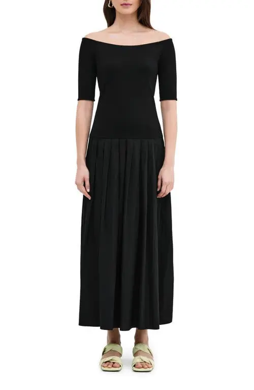 MARCELLA Mila Off The Shoulder Mixed Media Maxi Dress - Black