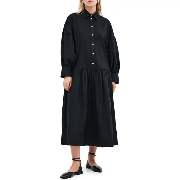 MARCELLA Ada Cotton Poplin Midi Shirtdress - Black