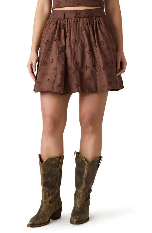 Steve Madden Floral Eyelet Cotton Mini Skirt - Walnut