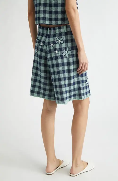 YANYAN Gingham Flower Jacquard Bermuda Shorts