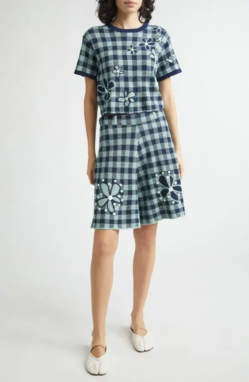 YANYAN Gingham Flower Jacquard Sweater