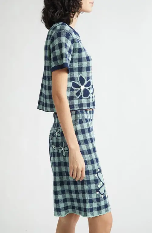YANYAN Gingham Flower Jacquard Sweater