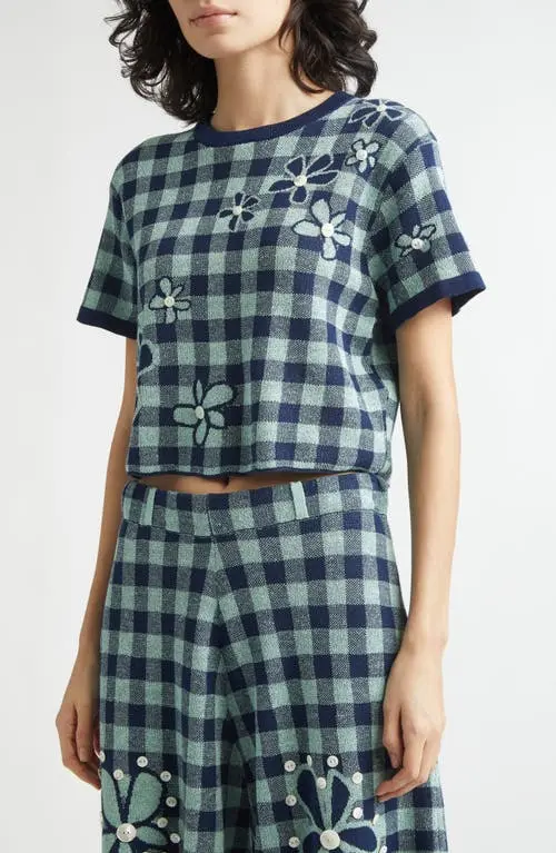 YANYAN Gingham Flower Jacquard Sweater