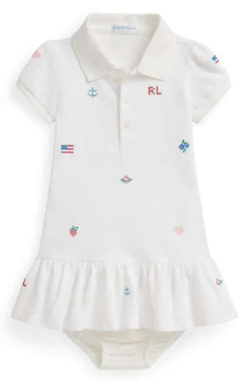 Ralph Lauren Embroidered Cotton Piqué Drop Waist Dress With Bloomers - Deckwash White