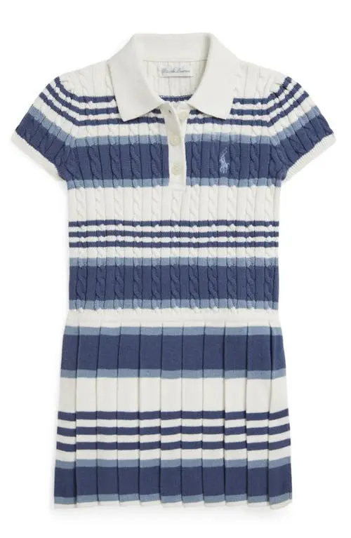 Ralph Lauren Stripe Cotton Cable Polo Sweater Dress - Deckwash White Multi