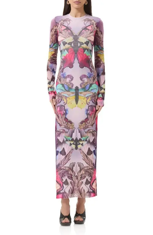 AFRM Didi Long Sleeve Mesh Maxi Dress - Ornate Butterfly