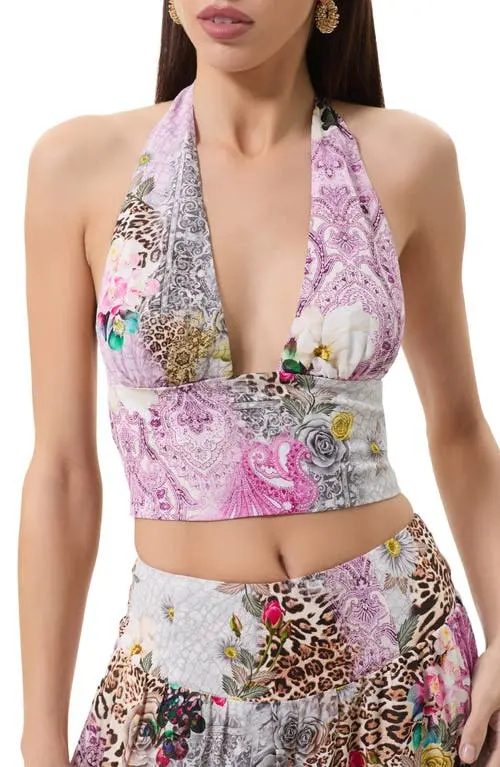 AFRM Sylas Mix Print Plunge Halter Neck Crop Top