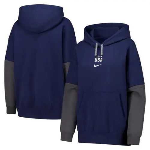 Nike Team Usa Color Block Essential Pullover Hoodie - Navy