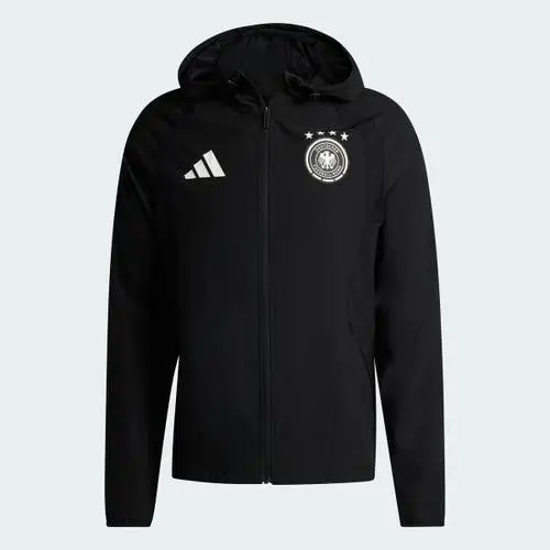 Adidas Germany National Team Fifa X World Cup 2026 Tiro Travel Raglan Full-zip Windbreaker Hoodie - Black