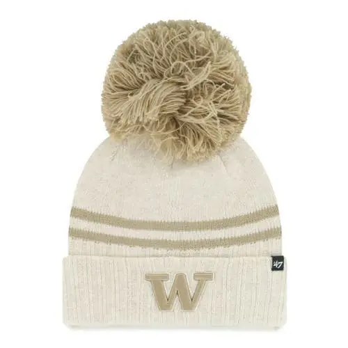'47 47 Washington Huskies Core & Inline Latte Cuffed Knit Hat With Pom - Natural