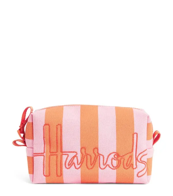 Harrods Cotton Stripe Logo Cosmetics Bag - Pink