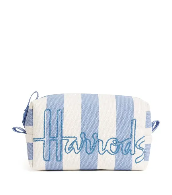 Harrods Cotton Stripe Logo Cosmetics Bag
