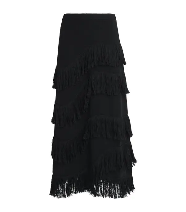 Ulla Johnson Fringe-detail Mirena Midi Skirt - Black