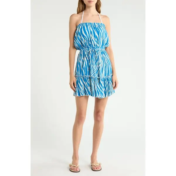 Elan Strapless Cover-up Mini Sundress - Blue Zebra