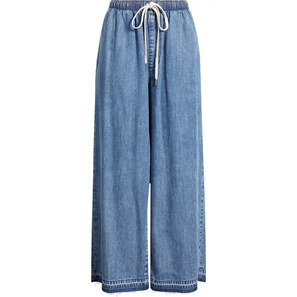 CITY BLUES Drawstring Raw Hem Wide Leg Pants